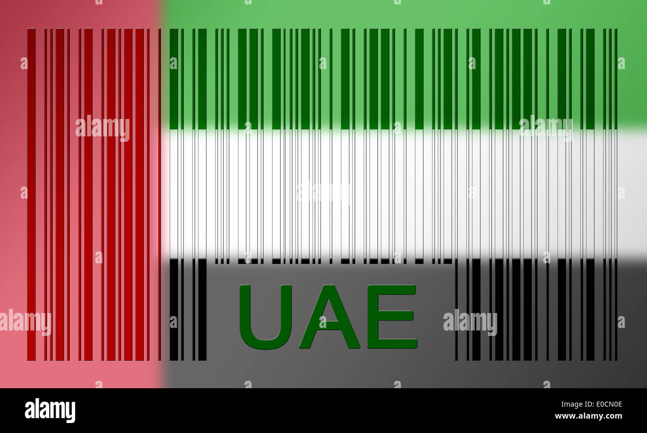 Flag of the United Arab Emirates painted on barcode surface Stock Photo ...