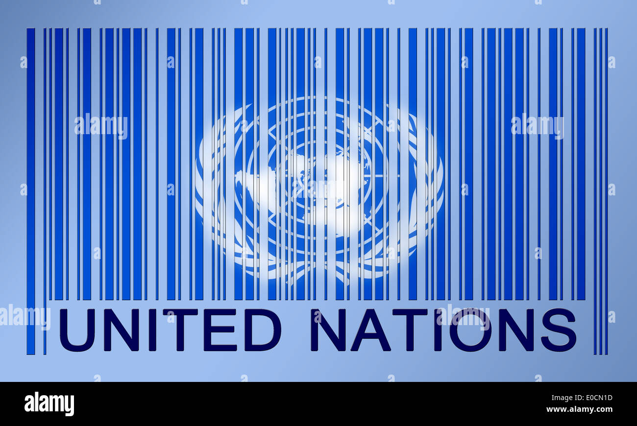Flag of the United Nations painted on barcode surface Stock Photo - Alamy
