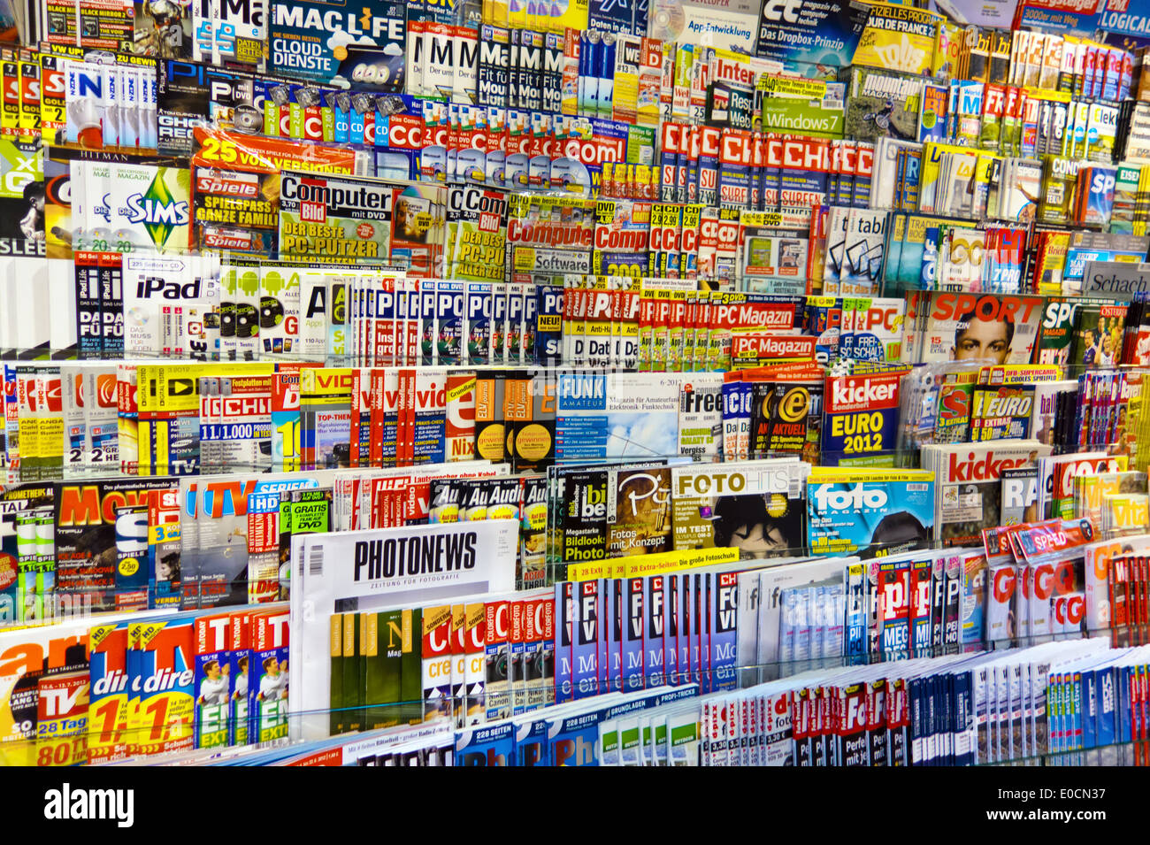 Many different magazines in a bookshop. Opinion variety and freedom of ...