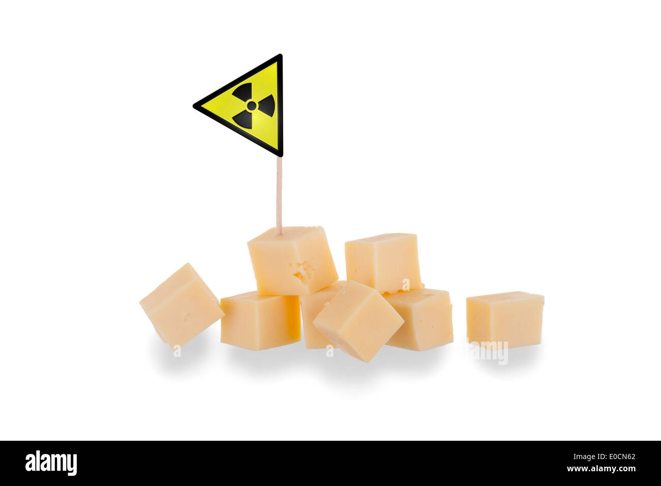 Pieces of cheese isolated on a white background radiation warning Stock ...