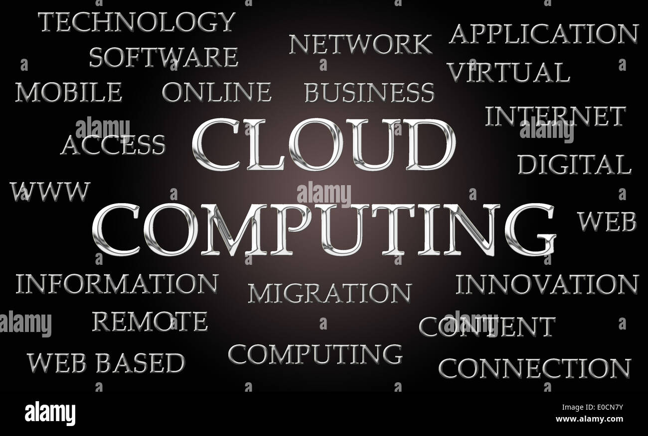 Cloud computing word cloud written in luxurious chrome letters Stock ...