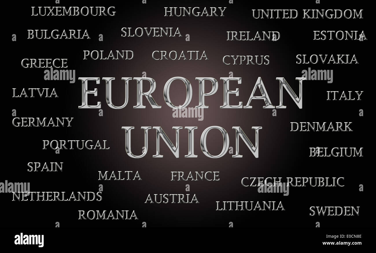 European Union word cloud written in luxurious chrome letters Stock ...