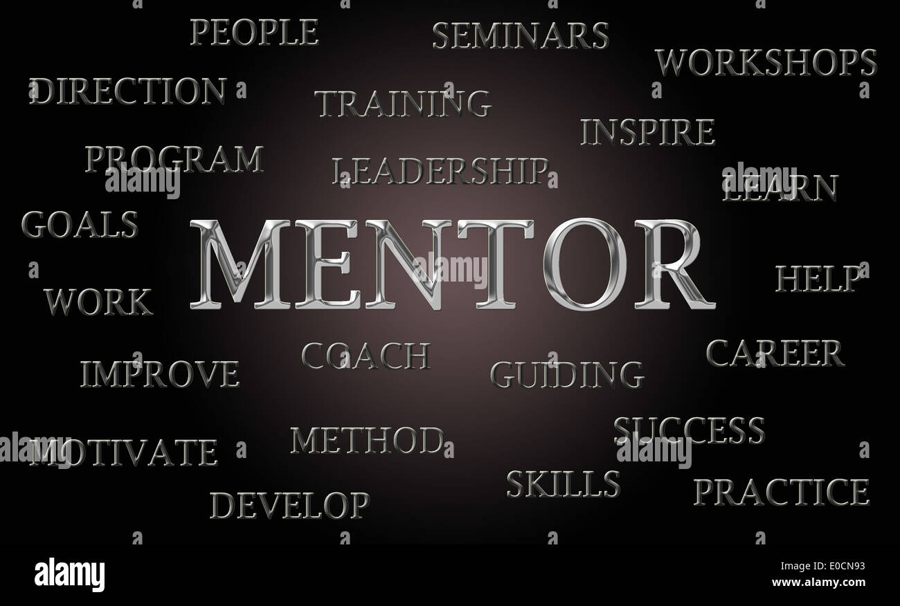 Luxury mentor word cloud written with chrome letters dark background Stock Photo - Alamy