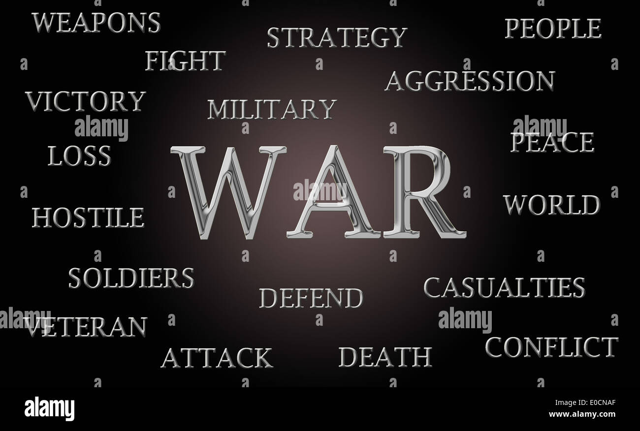 War word cloud written in luxurious chrome letters Stock Photo - Alamy