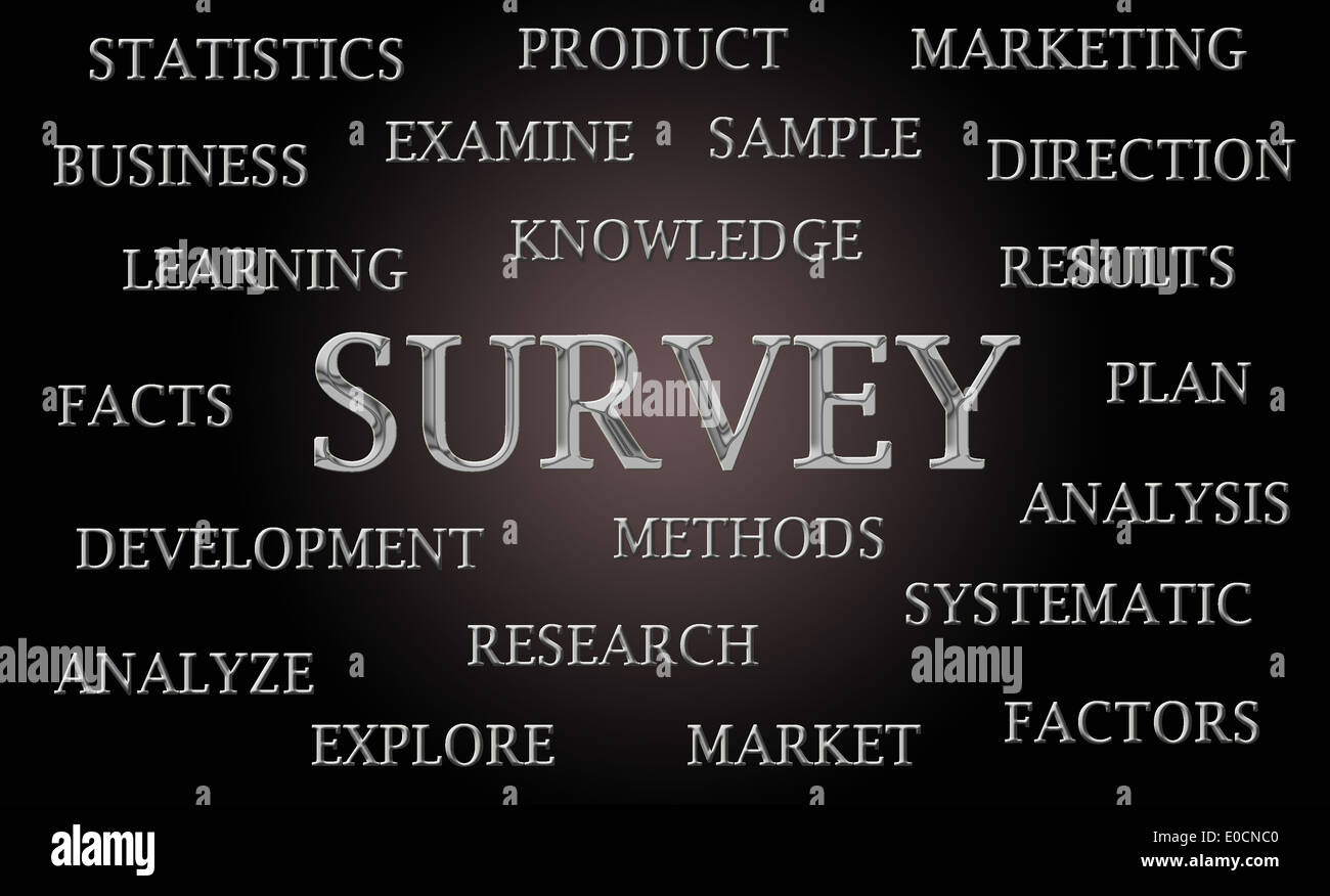 Survey word cloud written in luxurious chrome letters Stock Photo - Alamy
