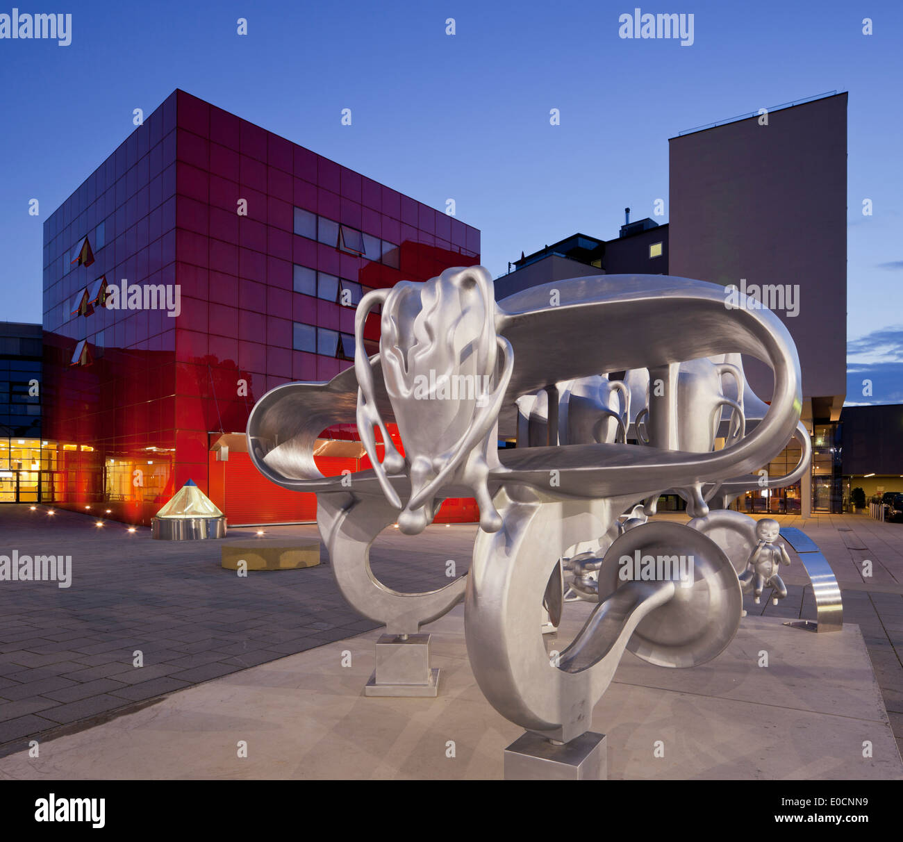 Sculpture in front of congress center in the evening, Villach ...