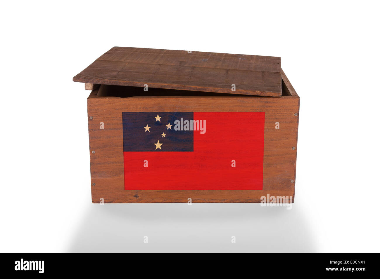 Wooden crate isolated on a white background product of Samoa Stock ...