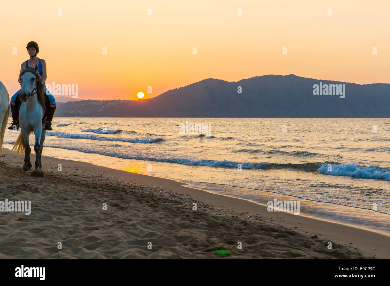 Beach on sunset in village Kavros in Crete island, Greece. Magical ...