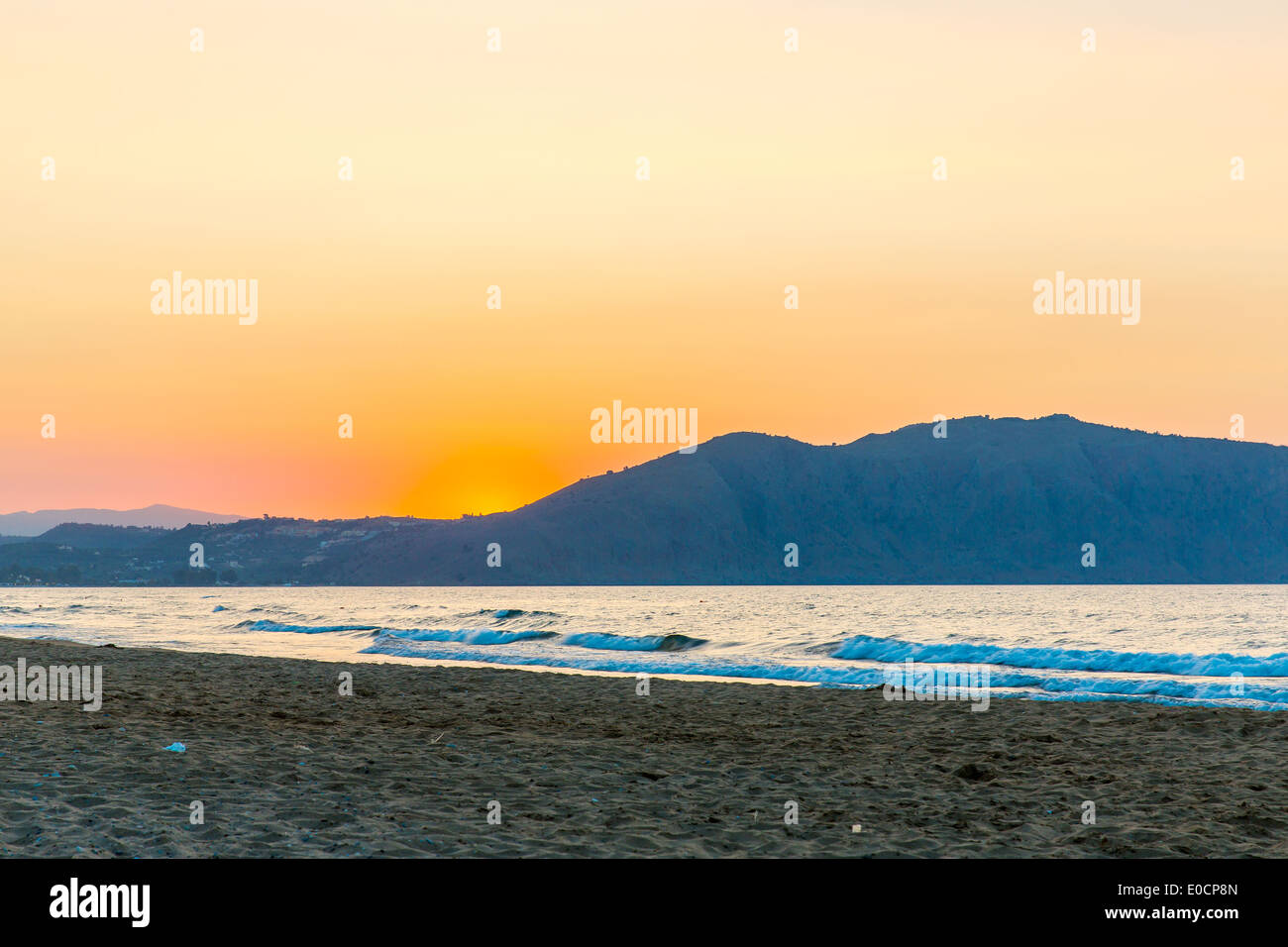 Beach on sunset in village Kavros in Crete island, Greece. Magical ...