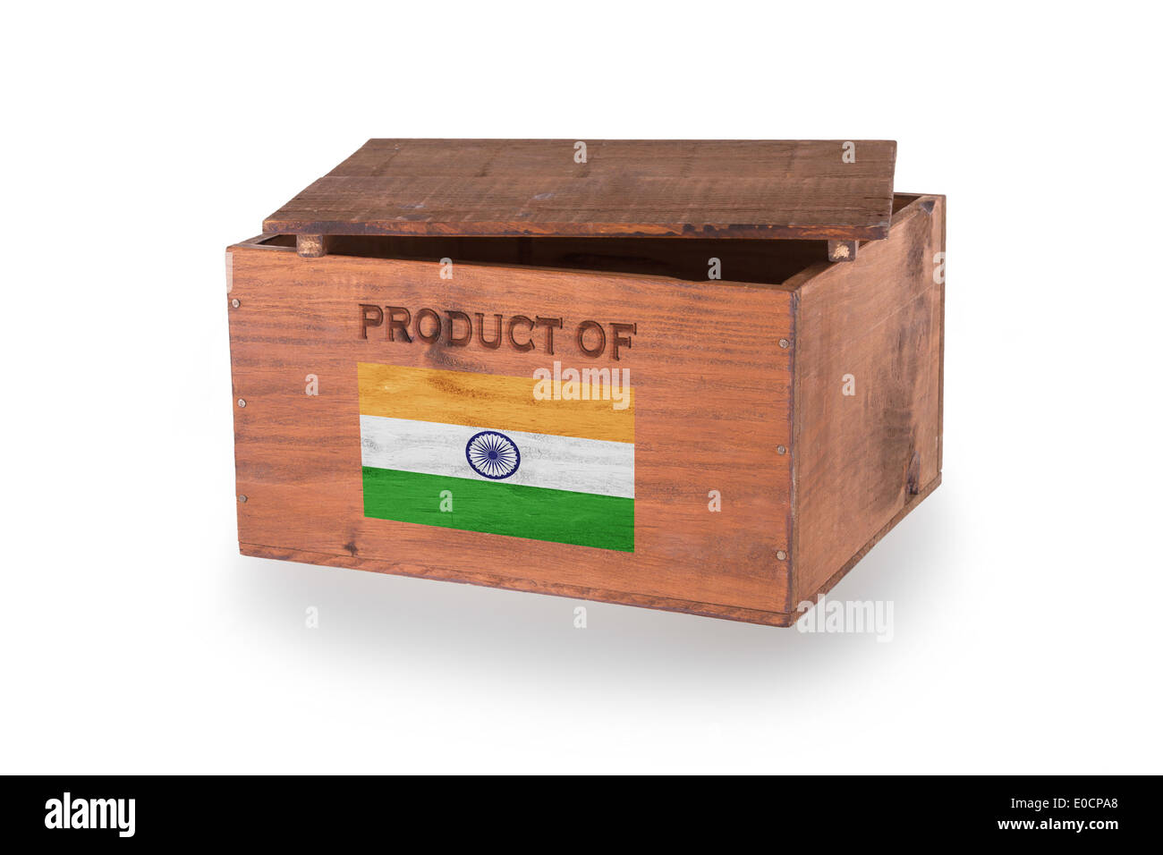 Wooden crate isolated on a white background product of India Stock ...