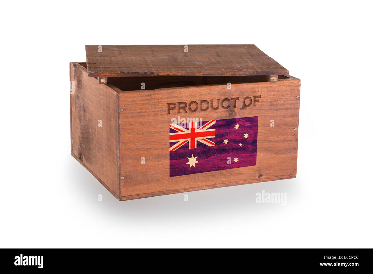 Wooden crate isolated on a white background product of Australia Stock ...