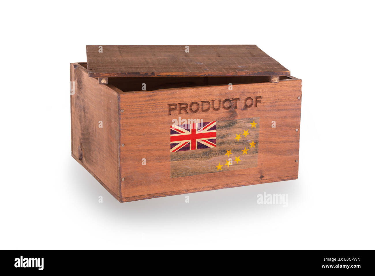 Wooden crate isolated on a white background product of Tuvalu Stock ...