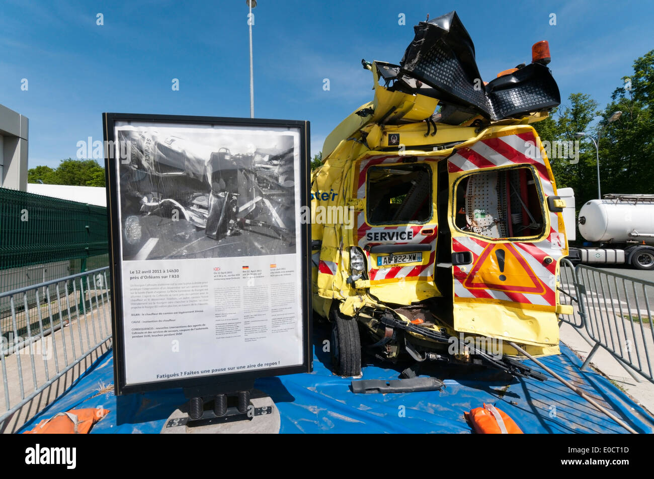Damaged French motorway services van after being involved in accident ...