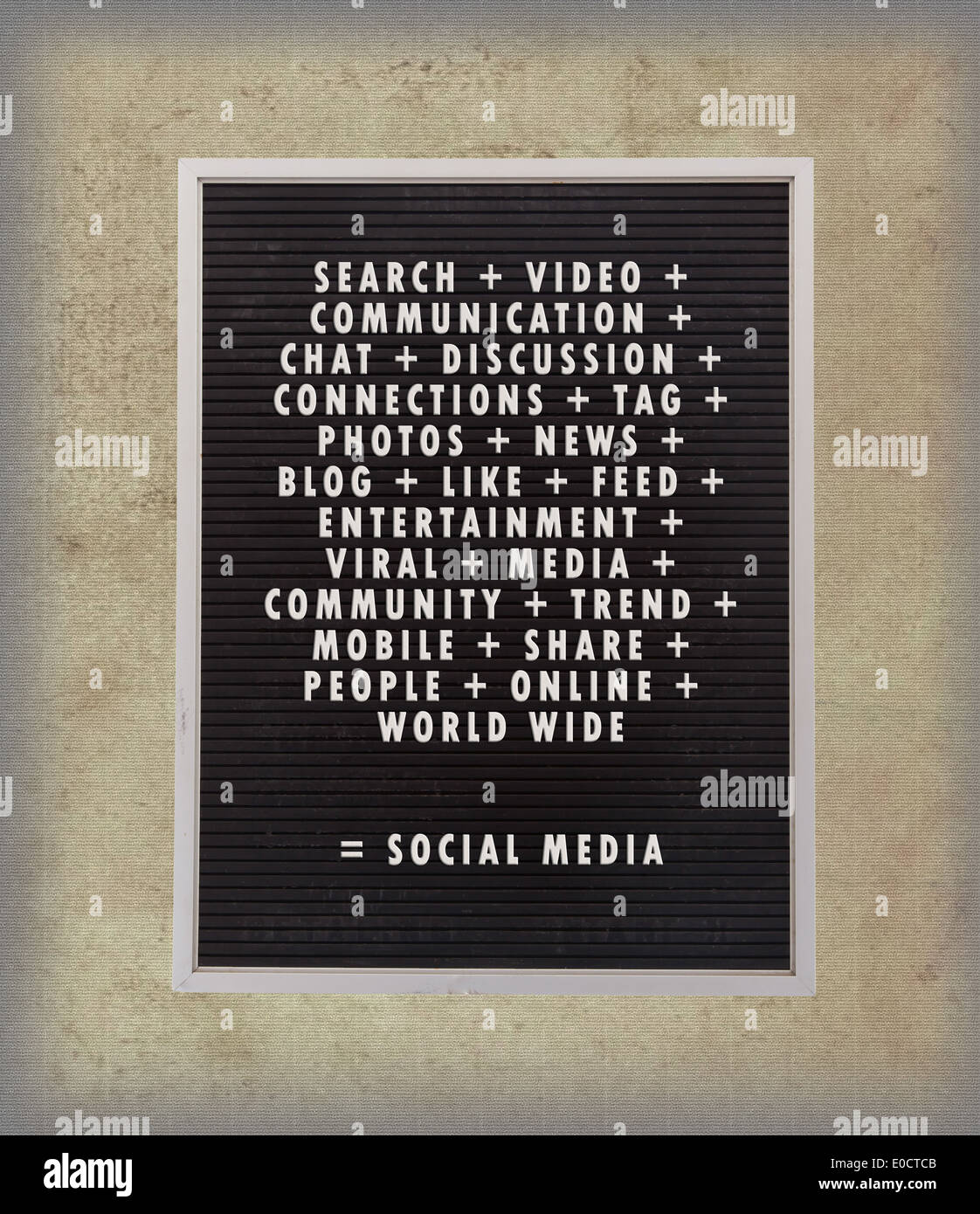 Social media concept in plastic letters on very old menu board vintage ...