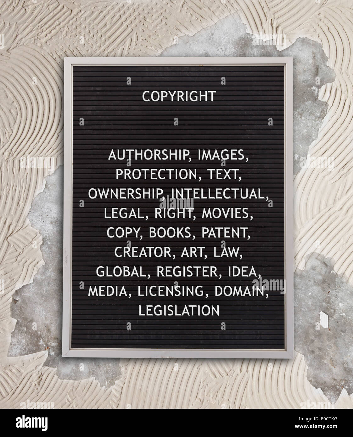Copyright concept in plastic letters on very old menu board vintage ...