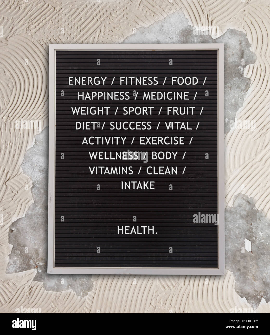 Health concept in plastic letters on very old menu board vintage look ...