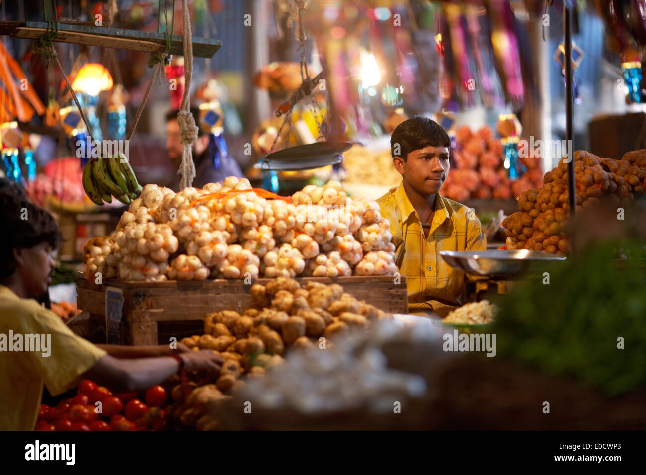 Young market seller at the market, Pune, Maharashtra, India Stock Photo ...