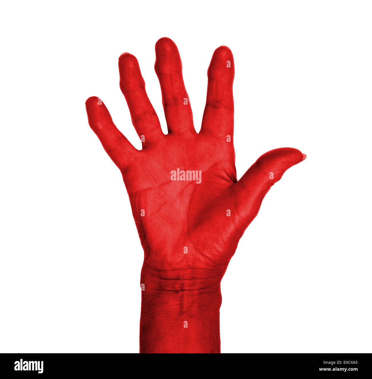 Hand symbol saying five saying hello or saying stop red Stock Photo - Alamy