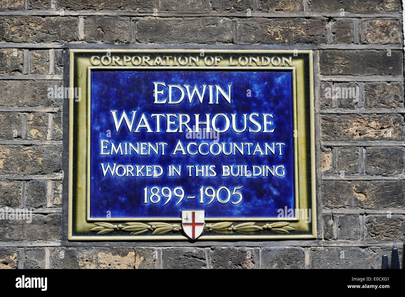 Blue commemorative plaque of Edwin Waterhouse, Accountant, London ...