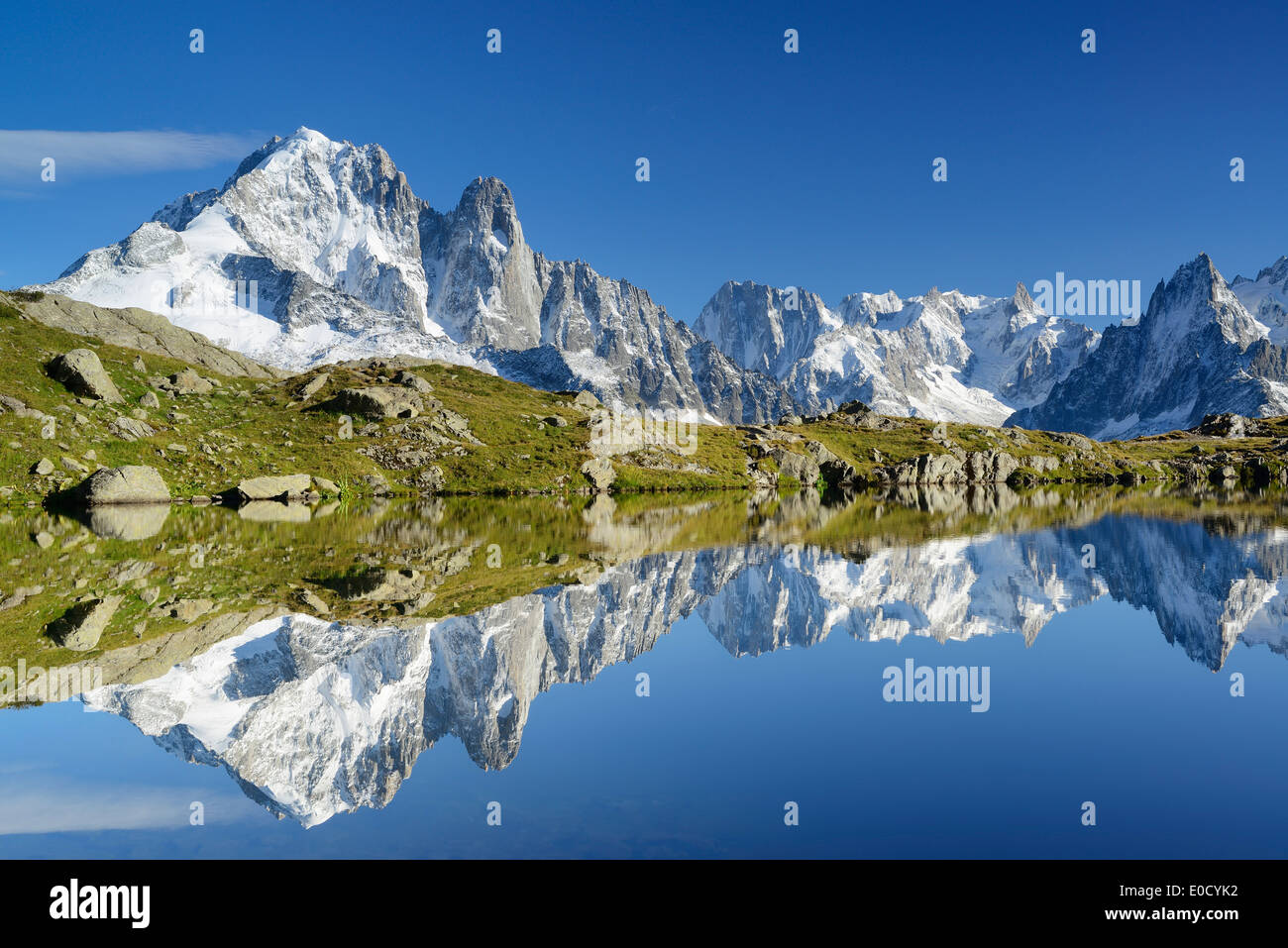 Mont Blanc range reflecting in a mountain lake, Mont blanc range ...