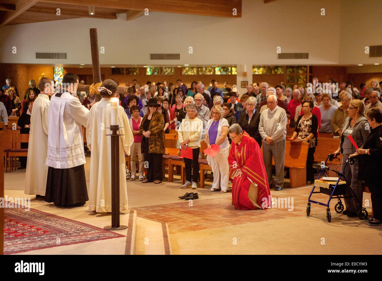 As the congregation watches, the pastor of St. Timothy's Catholic ...