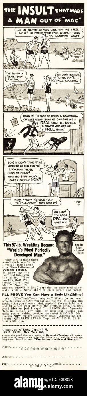 Storyboard advertisement for Charles Atlas body building in American ...