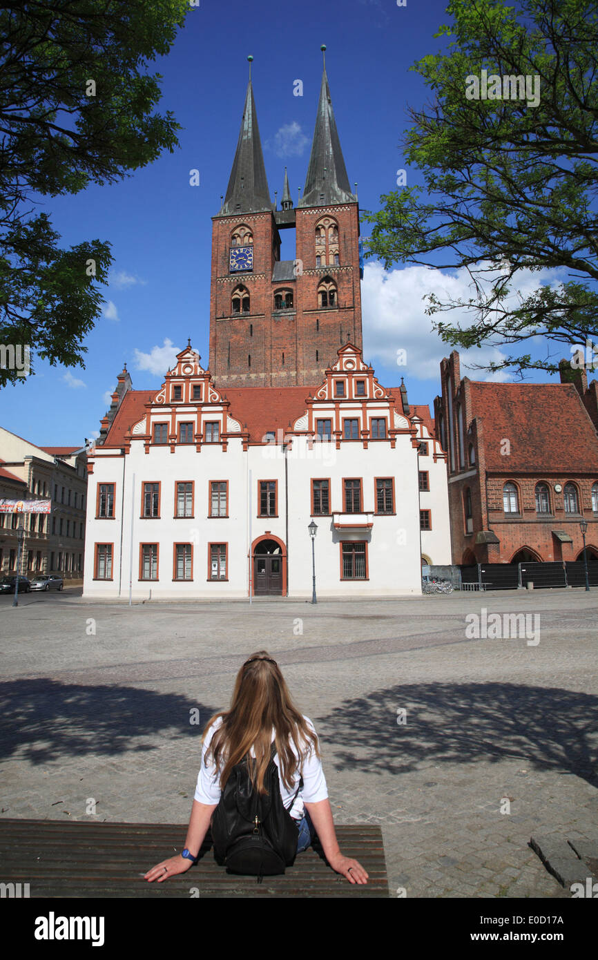 Stendal, market infront of St. Marys Church, Altmark, Sachsen-Anhalt ...