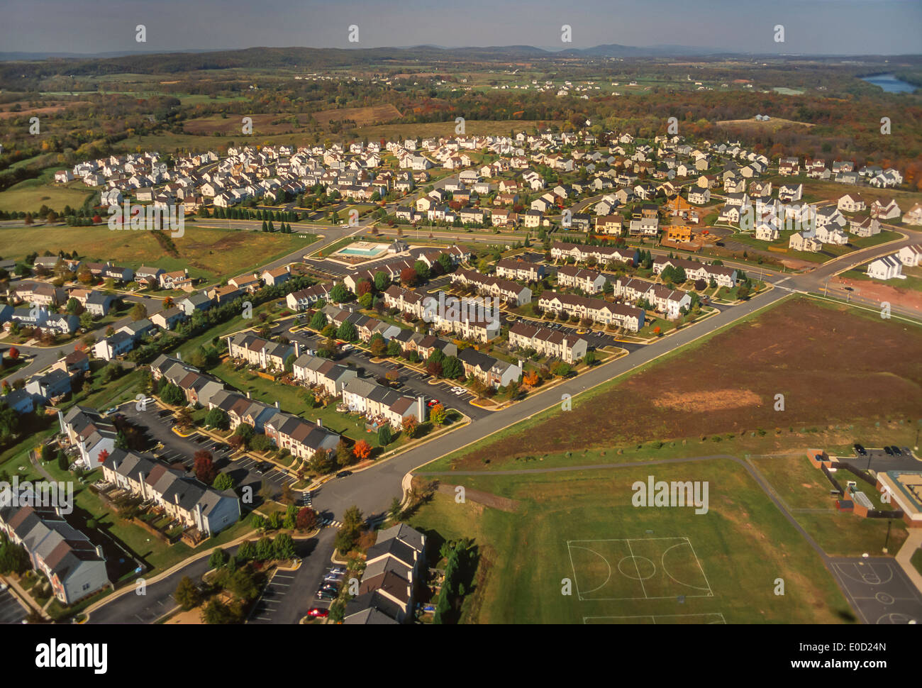 LOUDOUN COUNTY, VIRGINIA, USA - Aerial of suburban housing development ...