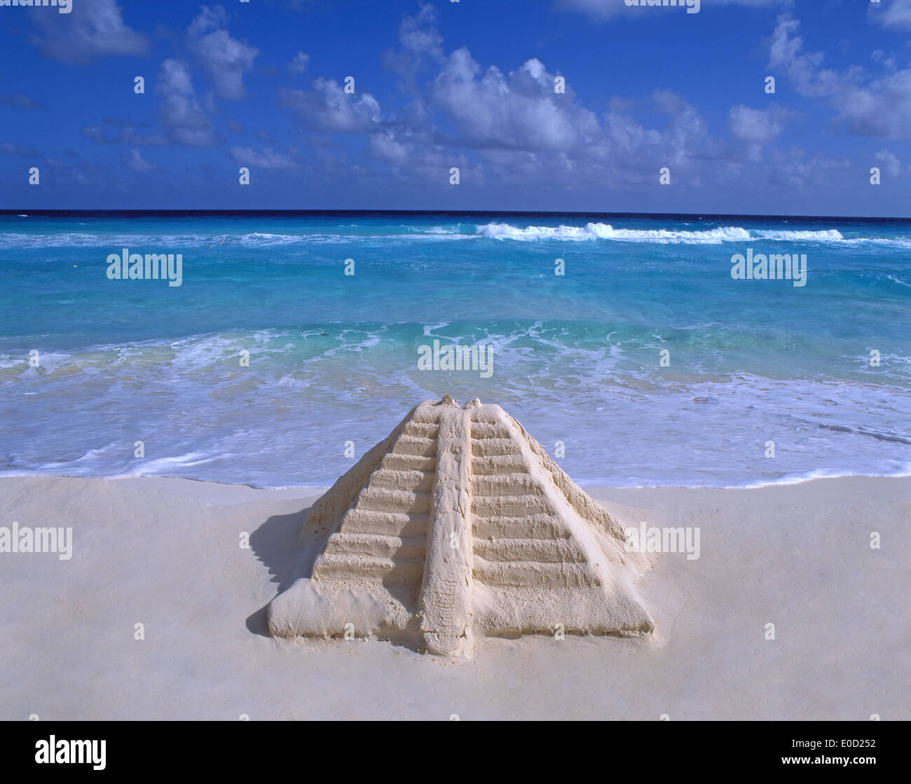 Pyramid-shaped sandcastle, Hotel Zone, Cancun, Yucatán Peninsula ...