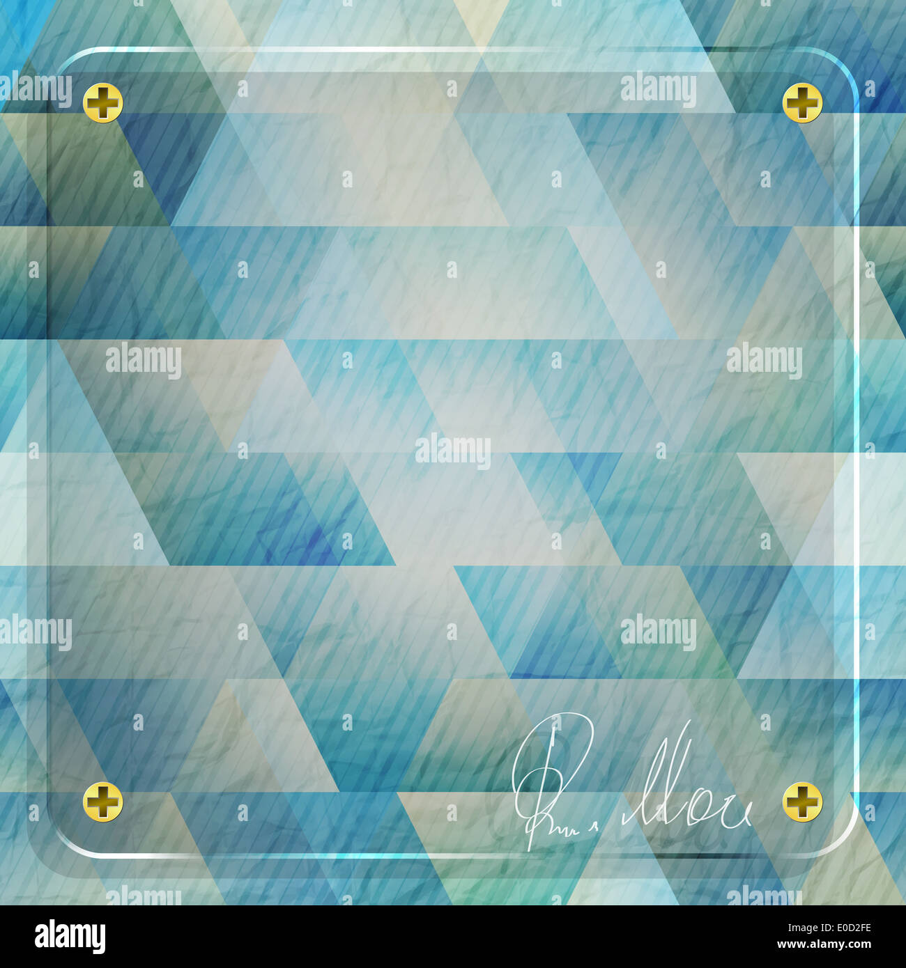 glass frame over blue paper background with personal signature Stock ...