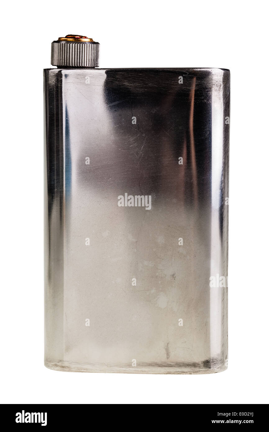 an old metal flask isolated over a white background Stock Photo - Alamy