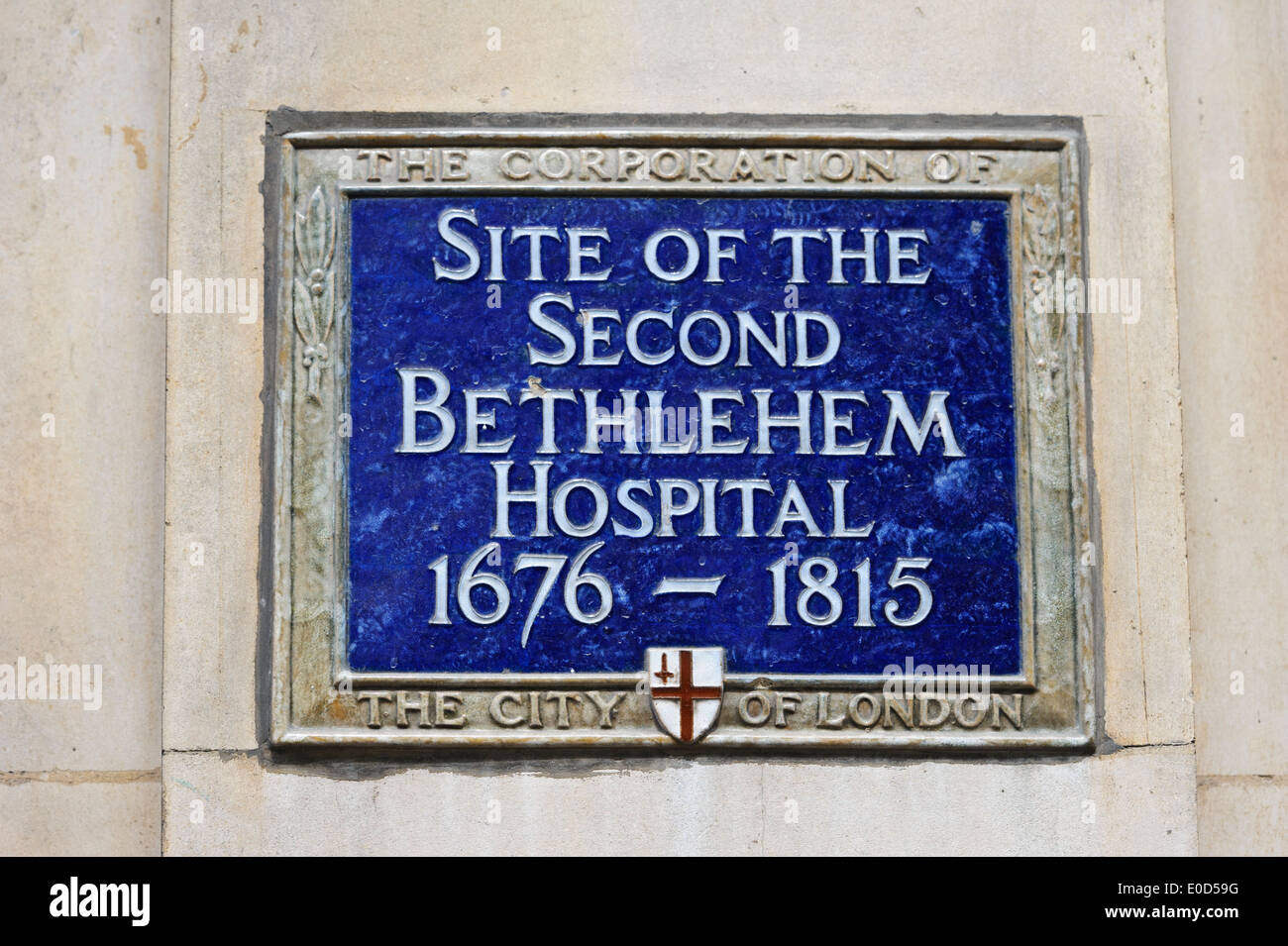 Blue commemorative plaque of Bethlehem Hospital, London, England ...