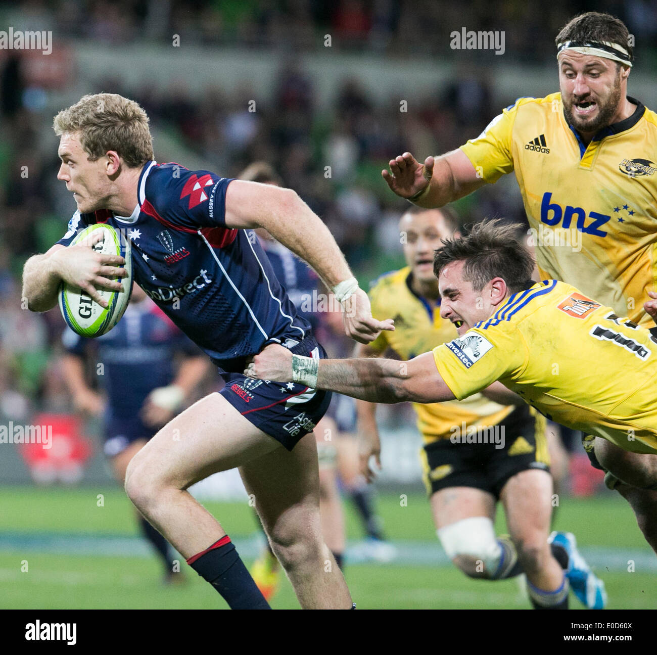 Melbourne, Australia. 09th May, 2014. Bryce Hegarty of the Rebels gets ...