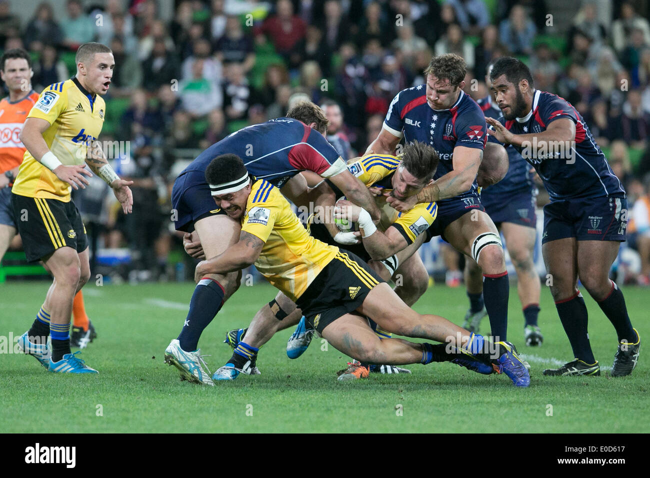 Melbourne, Australia. 09th May, 2014. Cory Jane gets tackled while ...