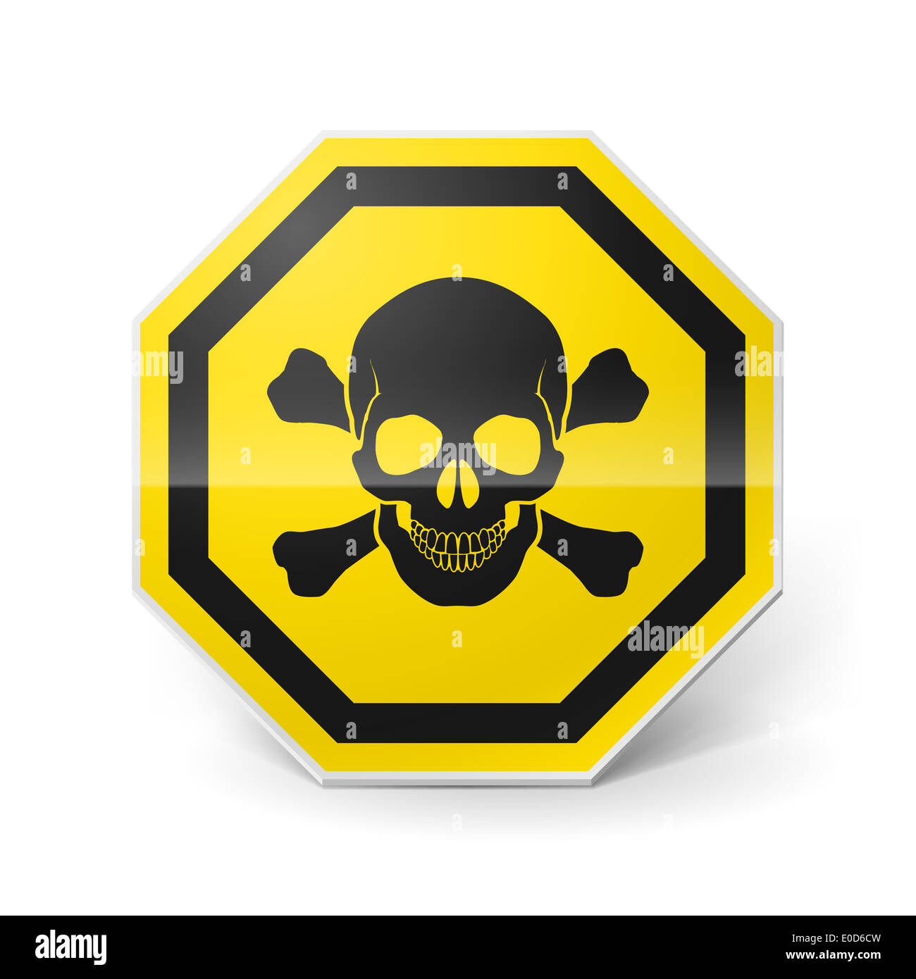 Shiny metal warning sign with skull and crossbones on white background ...