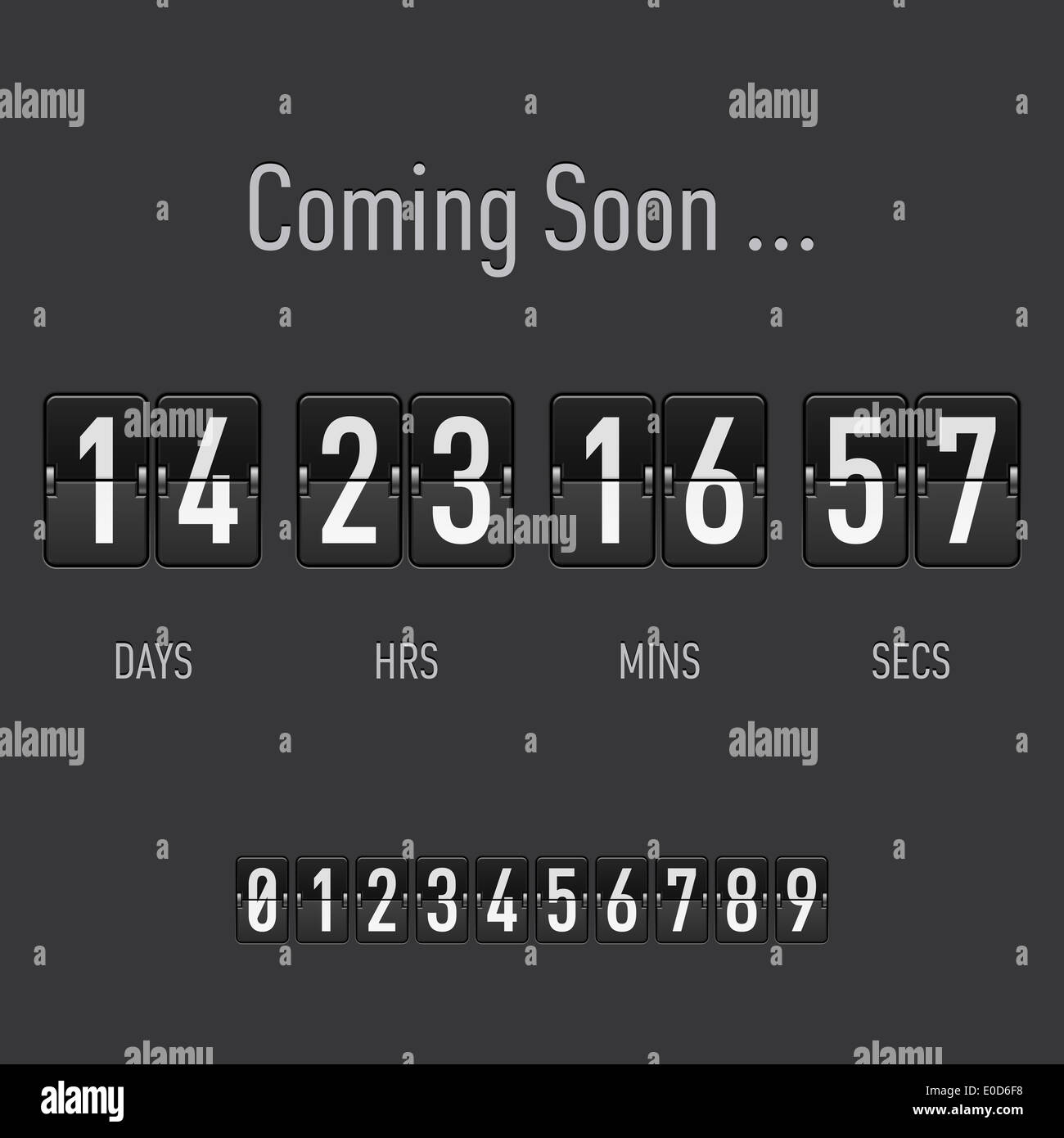 Coming soon text with days and hours countdown in flip font Stock Photo ...