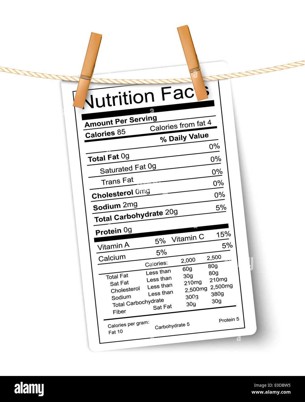 Nutrition facts label hanging on a rope. Vector Stock Photo - Alamy