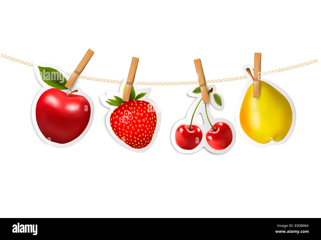 Fruit stickers hanging on a rope. Vector Stock Photo - Alamy