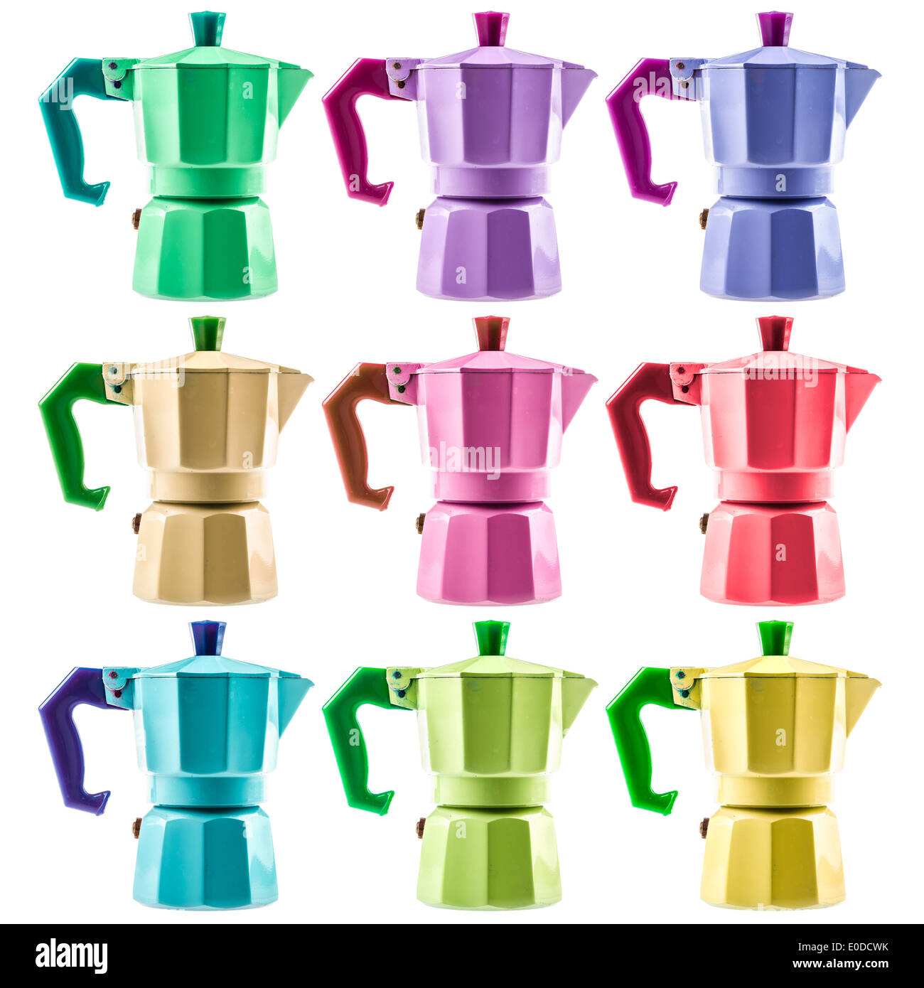 nine colourful coffe pots isolated over a white background Stock Photo ...