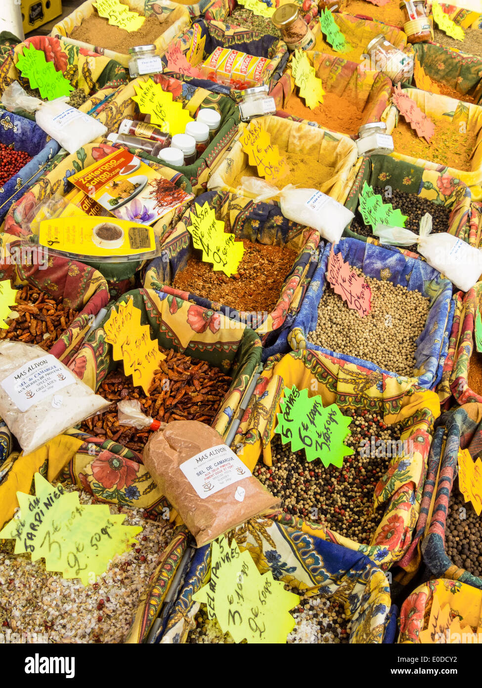 Variety in spices at the market. Fresh spices refine every food ...