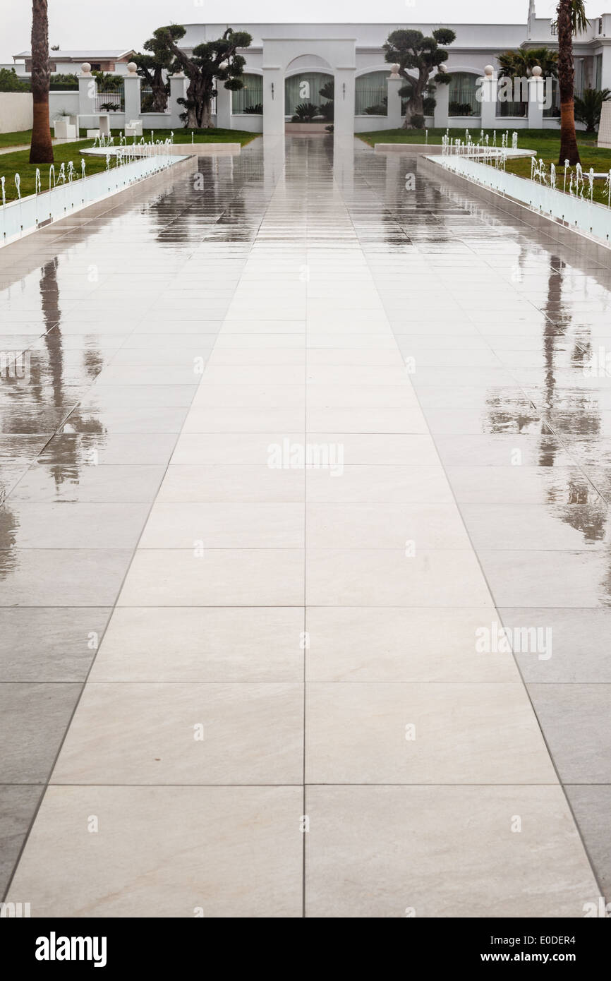 a majestic villa driveway with palm trees on sides Stock Photo - Alamy