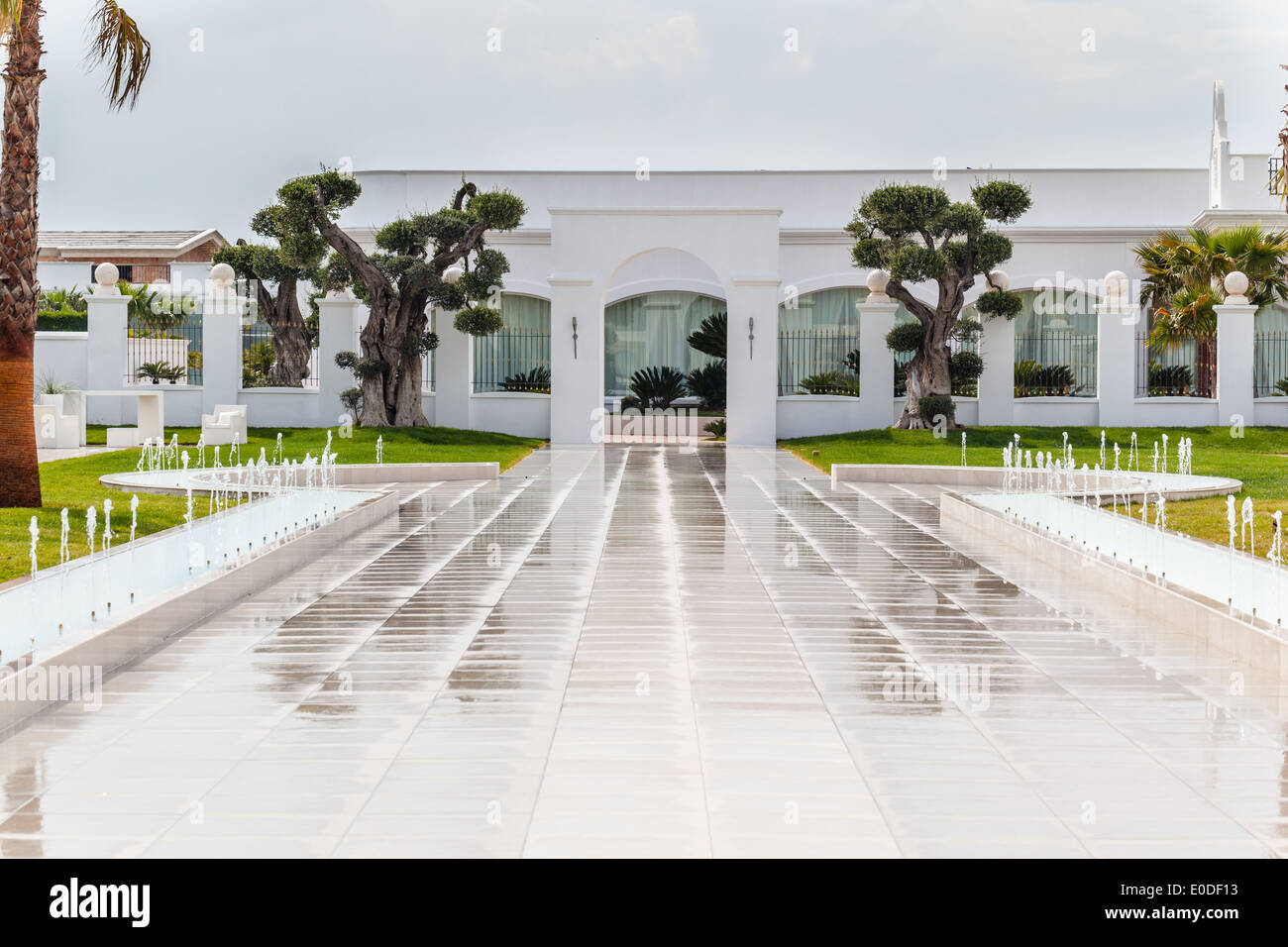a majestic villa driveway with palm trees on sides Stock Photo - Alamy