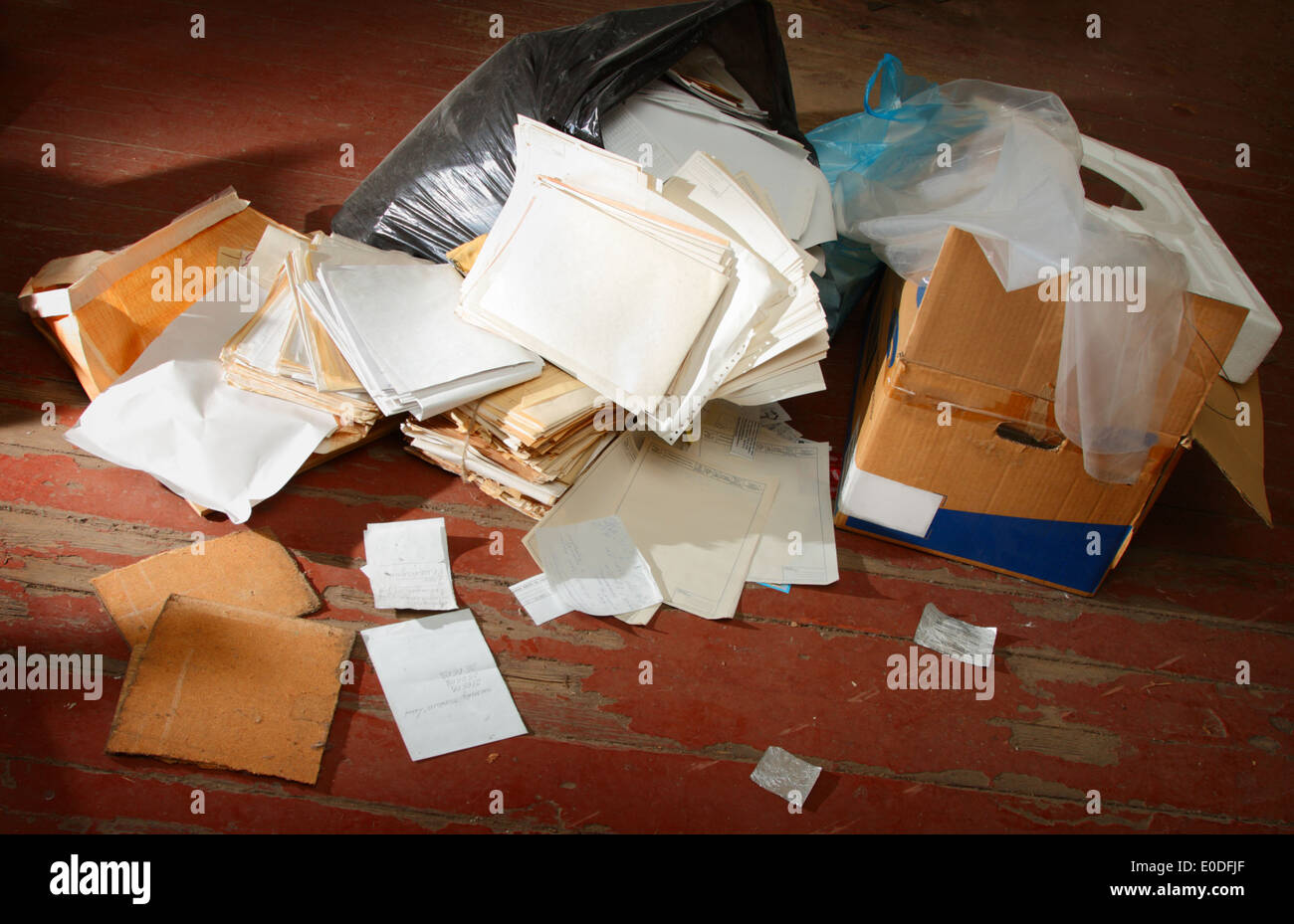 Messy workplace with stack of paper Stock Photo - Alamy