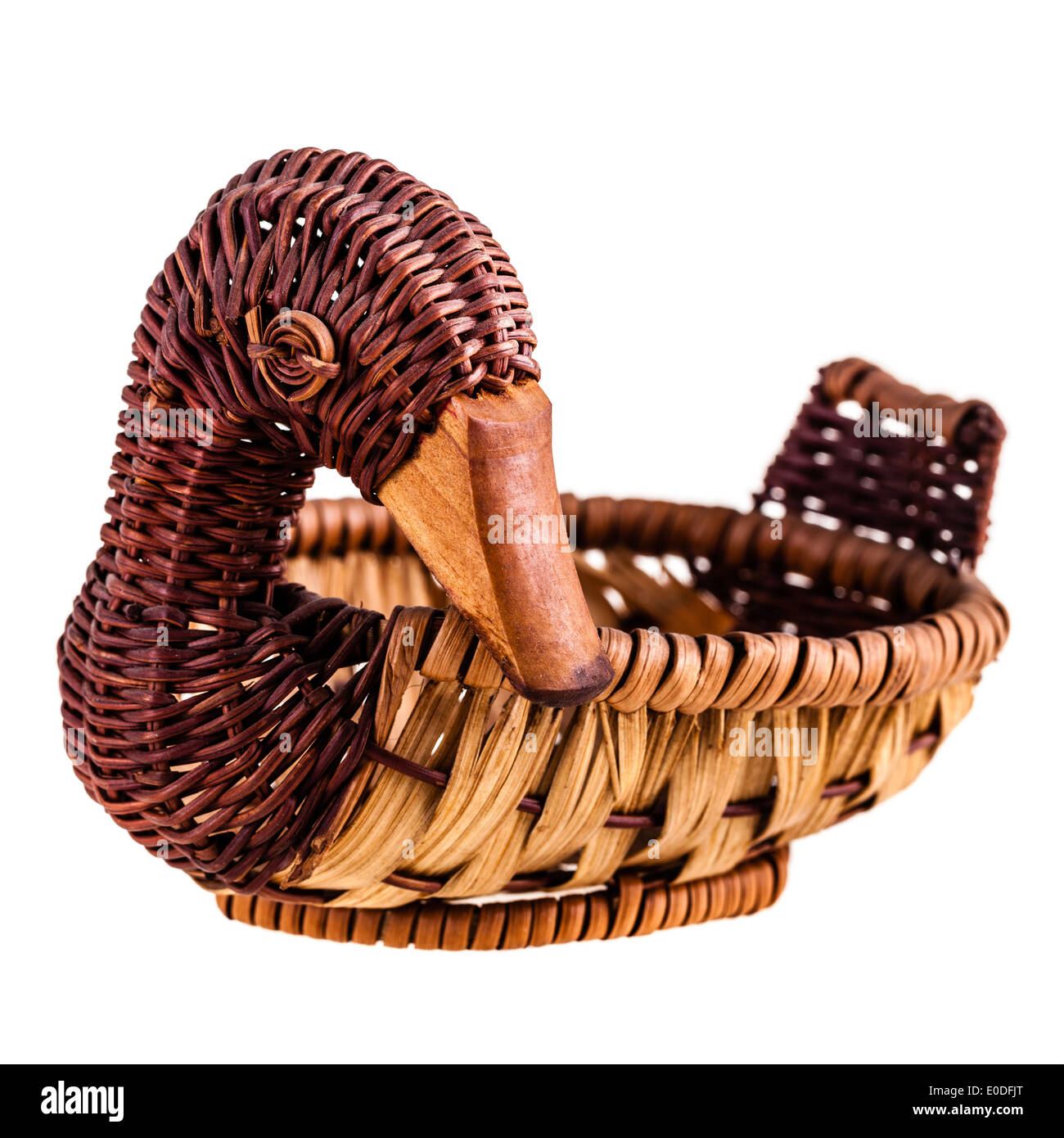 a duck shaped vimini basket isolated over a white background Stock ...