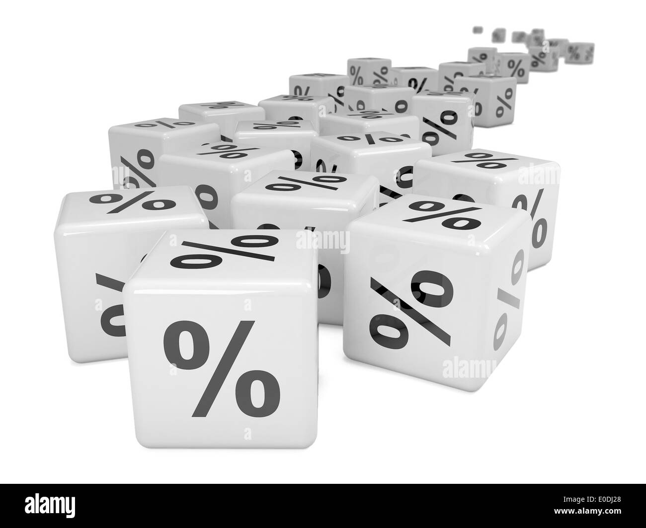 3d White dice marked with percent symbol stretch to the horizon Stock ...