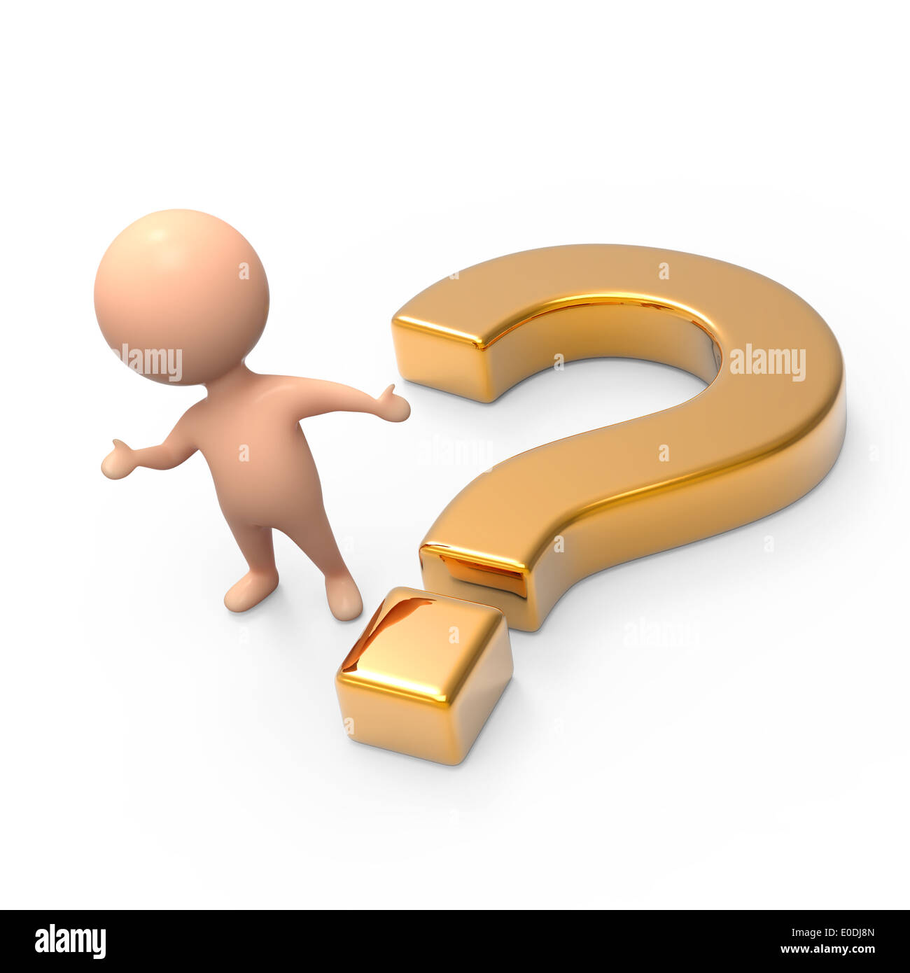 3d Little person with a gold question mark Stock Photo - Alamy