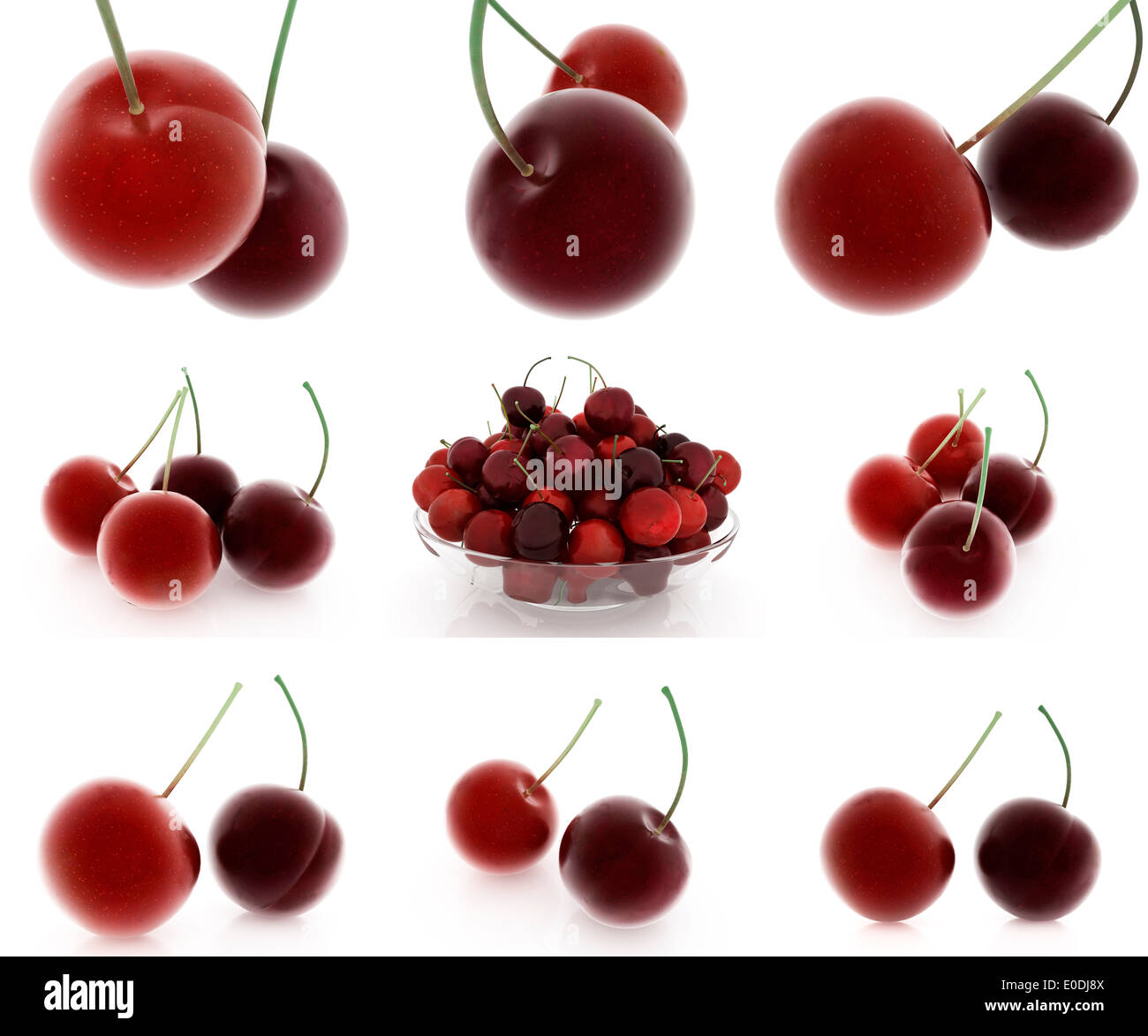 Set of fresh cherries on a white Stock Photo - Alamy