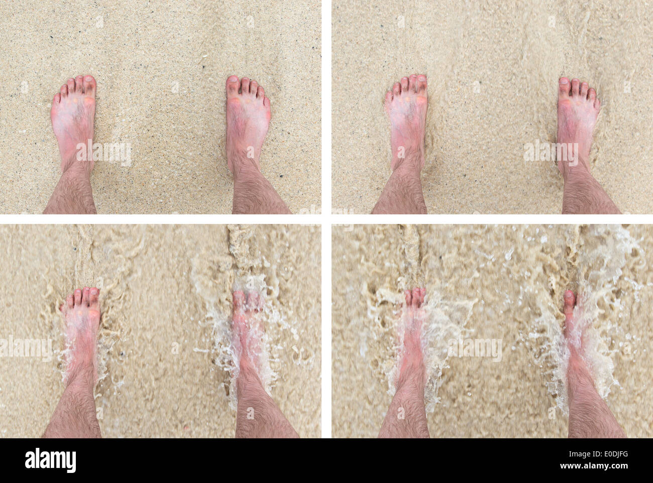 Fast wave comes in, feet standing still on a beach Stock Photo - Alamy