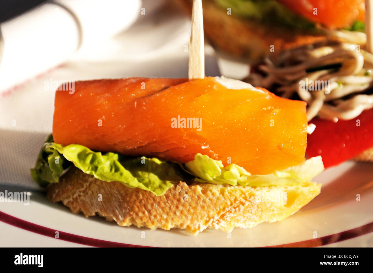 Smoked salmon filled with cream cheese tapas, Marbella, Costa del Sol ...