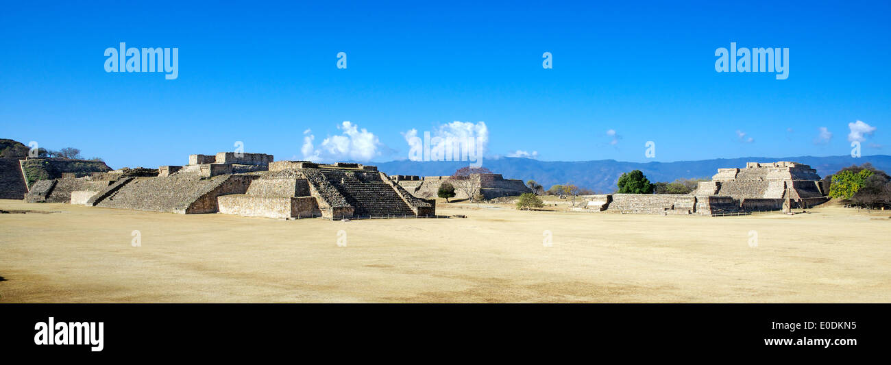 Panoramic view Grand Plaza Zapotec ruins Monte Alban Oaxaca Province ...